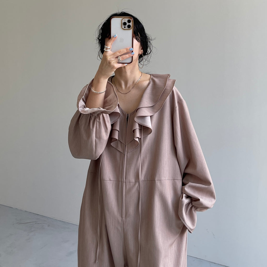 frill all in one / beige [2size] （ハイネックハーフジップアップスウェットワンピース） | wee9s | ウィークス オフィシャル通販サイト